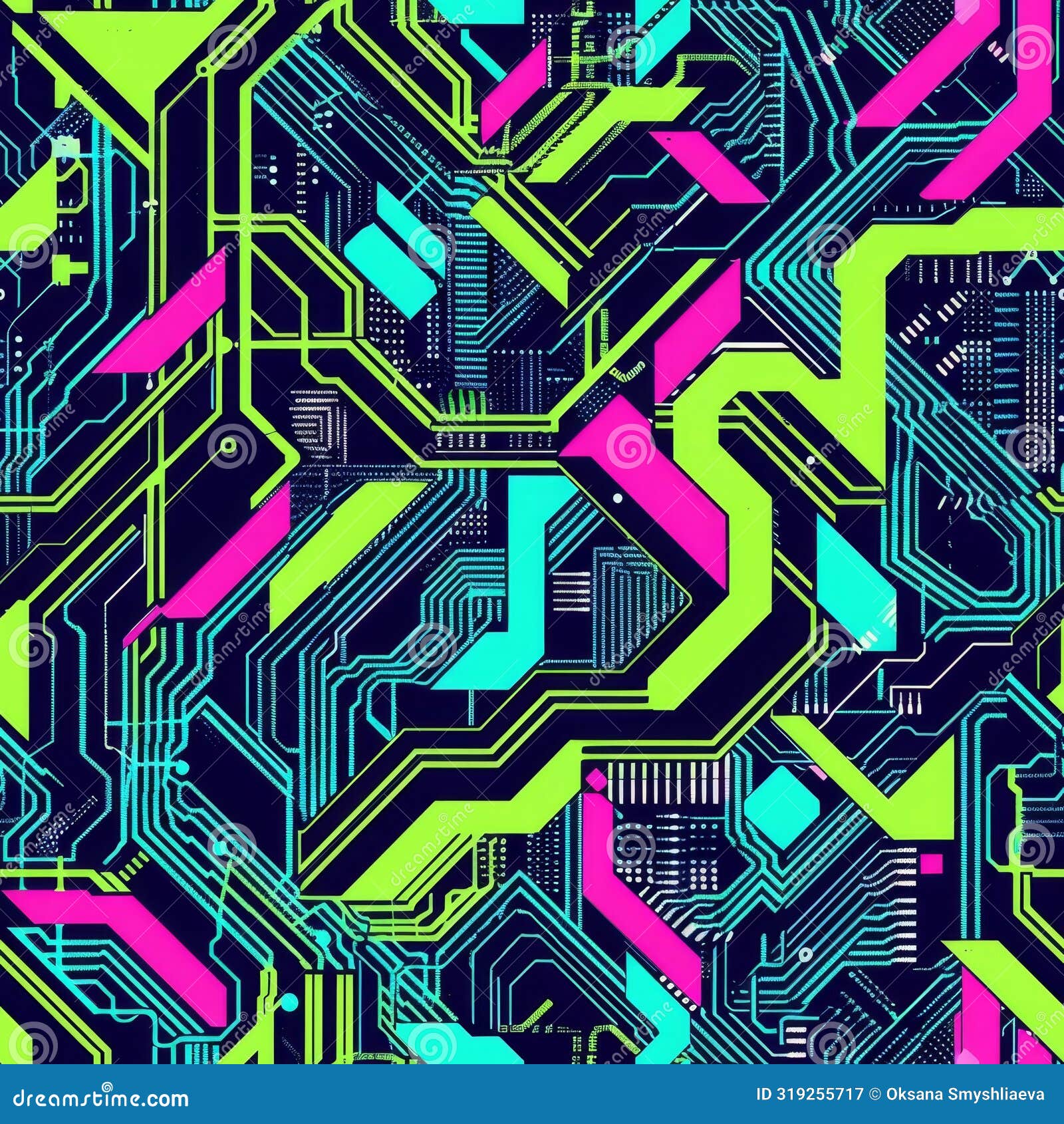 Vibrant Neon Circuit Board Pattern Background Stock Image - Image of ...