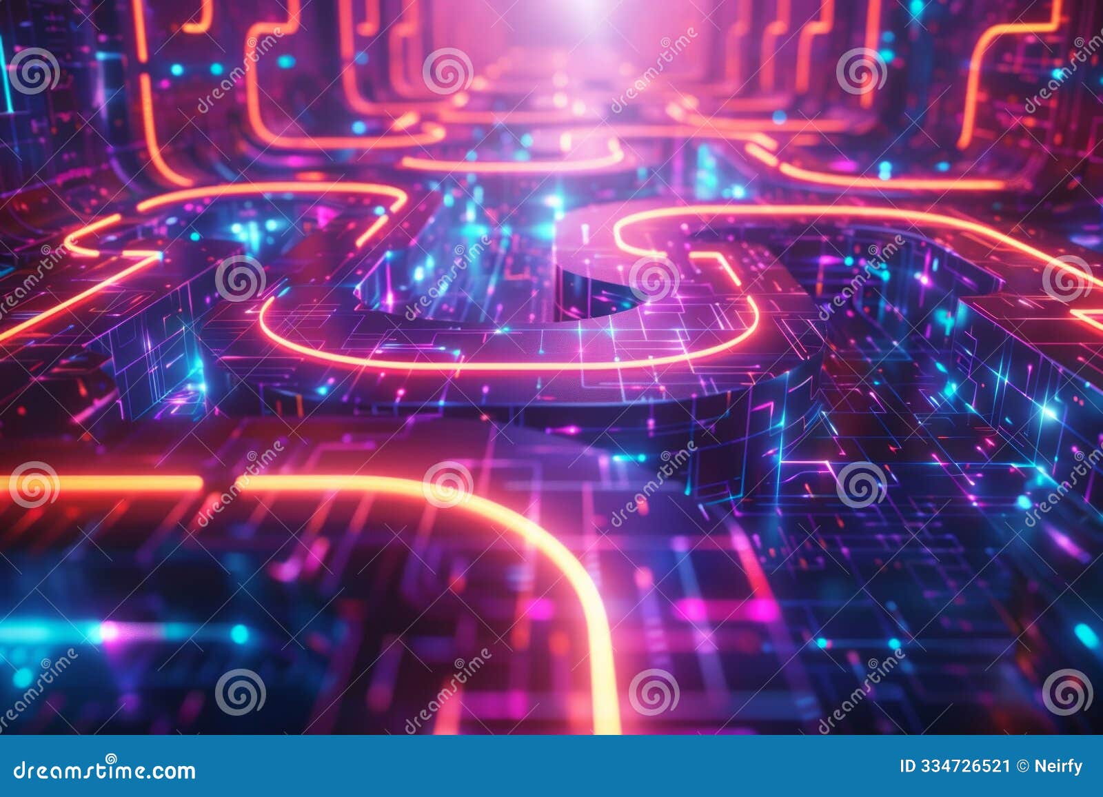 A Vibrant Neon Circuit Maze Pulsing with Energy, Stock Image - Image of ...