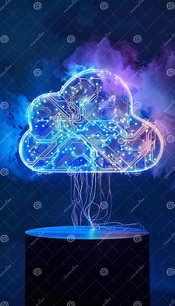 Vibrant Neon Cloud Computing Logo Merging Circuit Graphics on Striking ...
