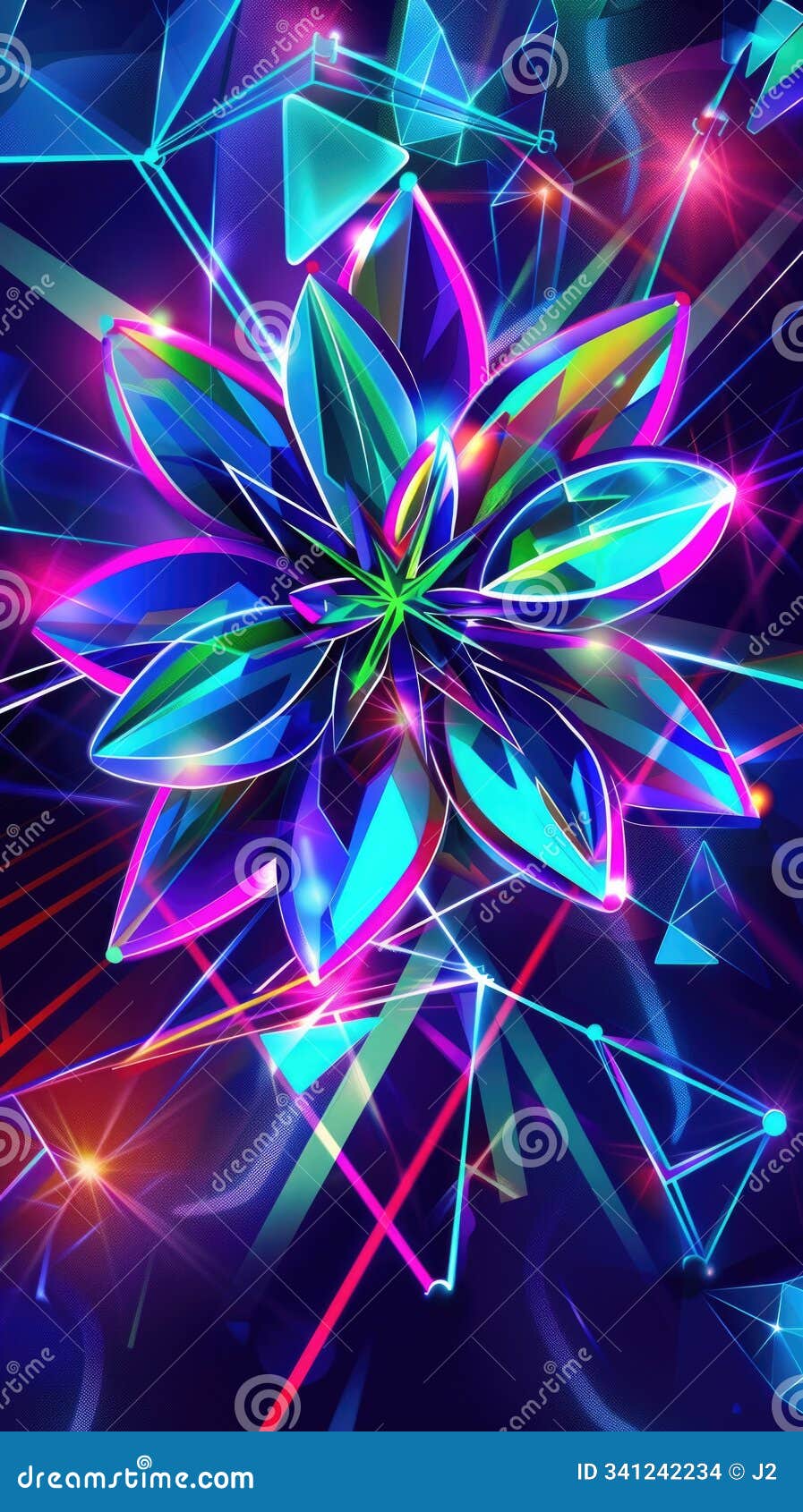 Vibrant Neon Flower with Abstract Geometric Patterns and Light Effects ...