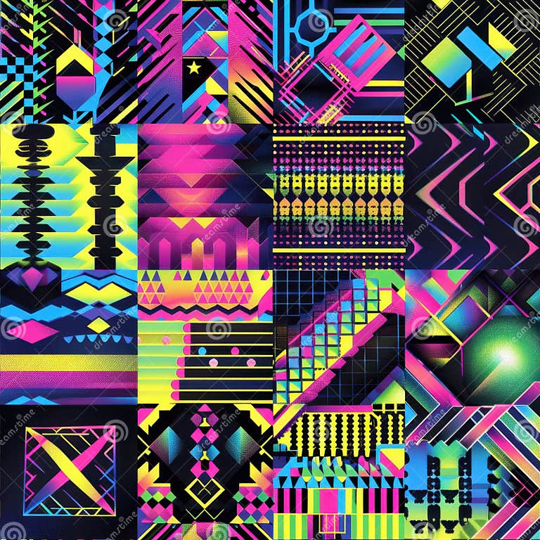 Vibrant Neon Geometric Patterns Collection Stock Image - Image of ...
