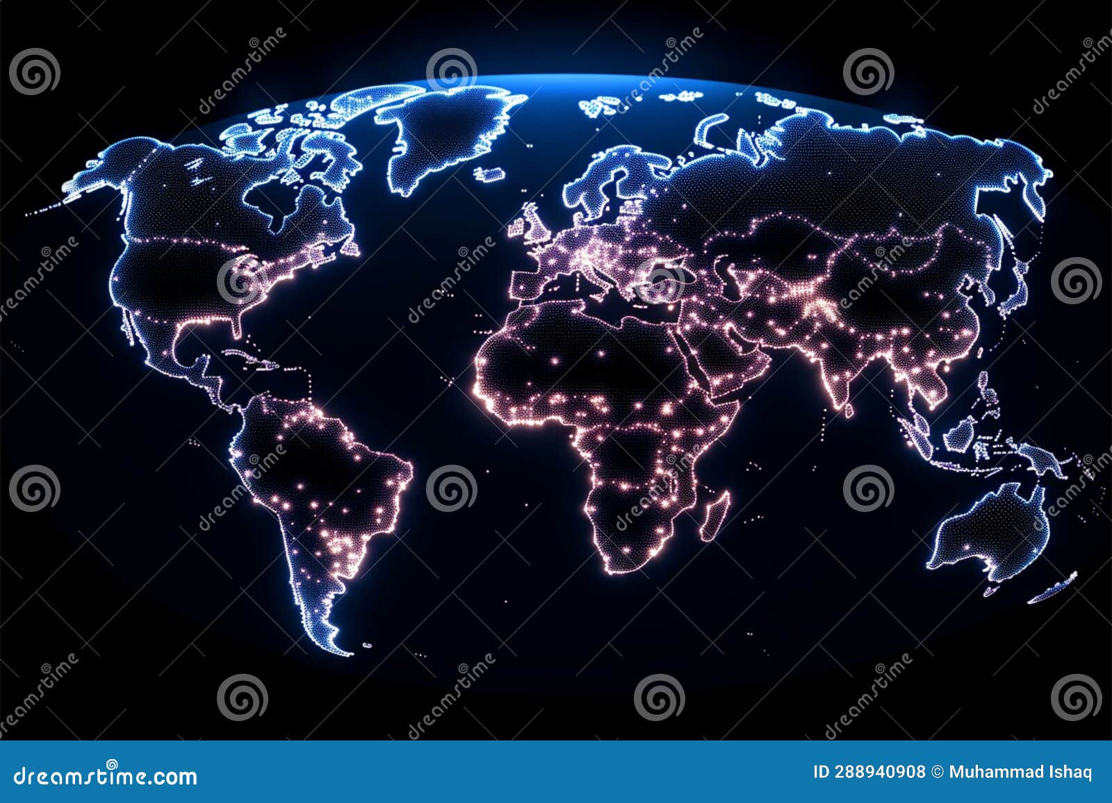 Vibrant Neon Globe. Dotted Map Signifies Unity and Interconnectedness ...