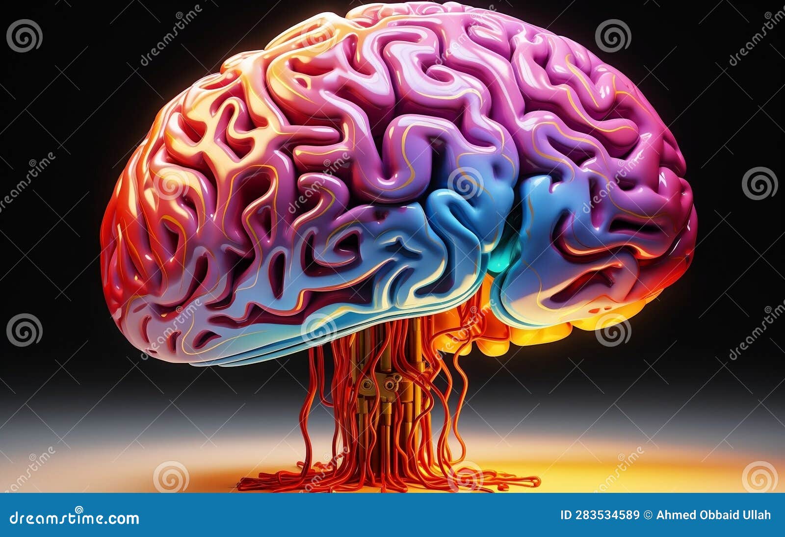 Vibrant Neon Human Brain. Generative AI Stock Illustration ...