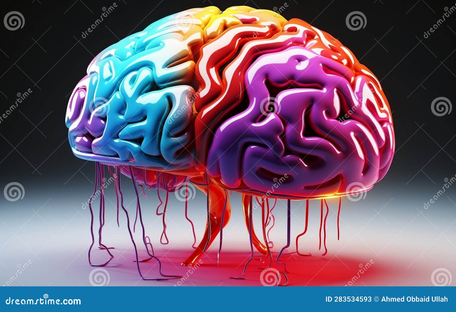 Vibrant Neon Human Brain. Generative AI Stock Illustration ...