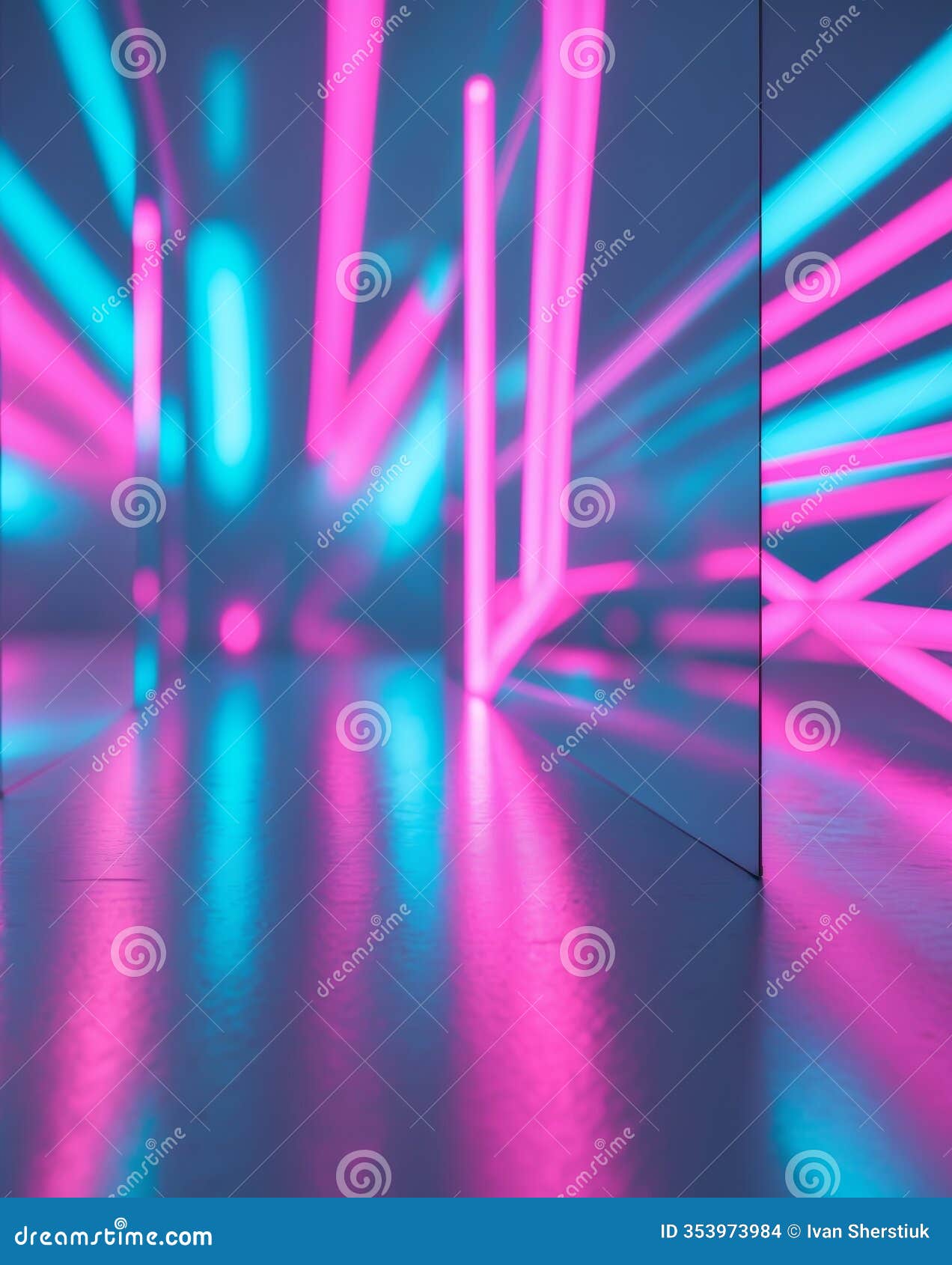 Vibrant Neon Light Beams on Reflective Surface - Pink and Blue. Stock ...