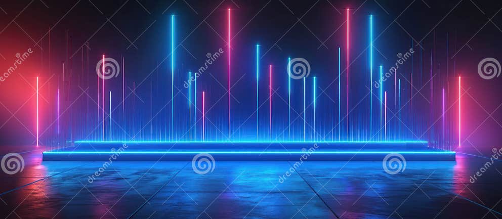 Vibrant Neon Light Display in Dark Room Stock Image - Image of visual ...