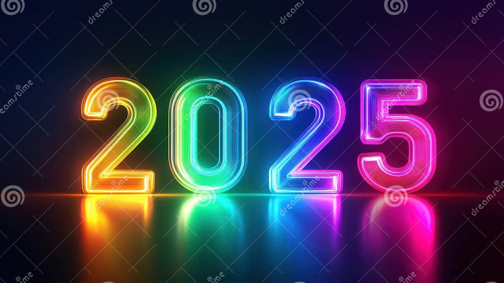 Vibrant Neon Lights Displaying 2025 on Dark Background Stock Image ...