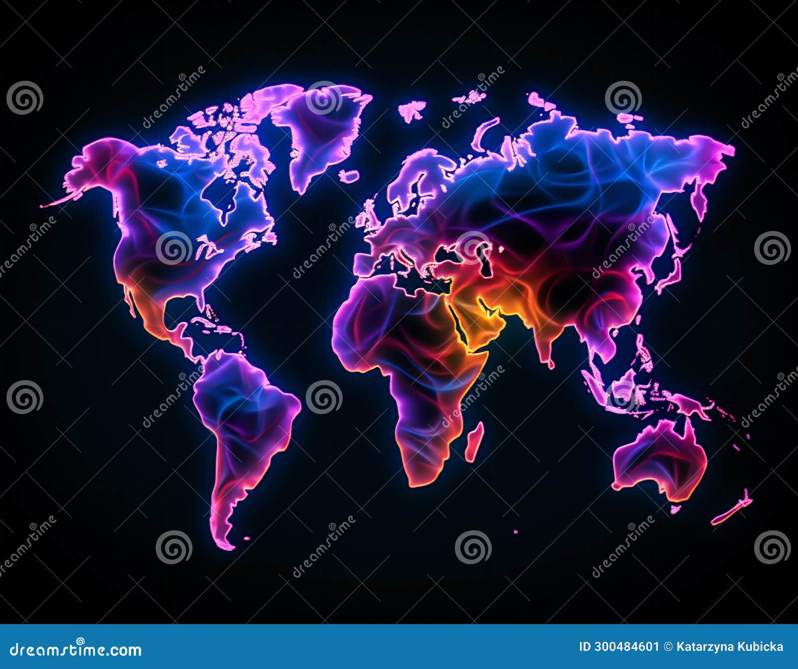 A Vibrant Neon Map of the World Stock Image - Image of painting, oceans ...