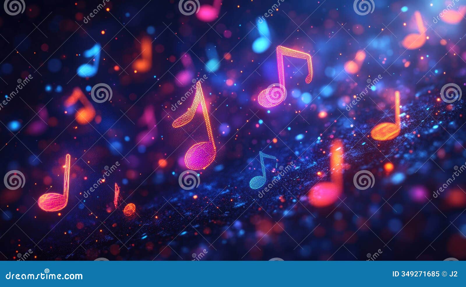 Vibrant Neon Musical Notes on a Sparkling Abstract Background Stock ...