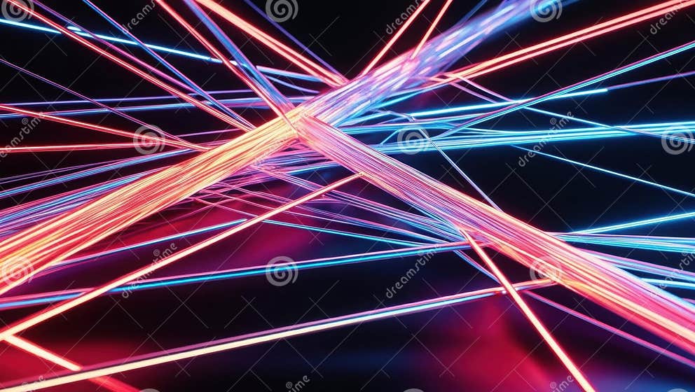Vibrant Neon Pathways Create Abstract Tech Web with Glowing Fiber ...