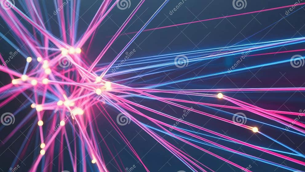Vibrant Neon Pathways Create Abstract Tech Web with Glowing Fiber ...