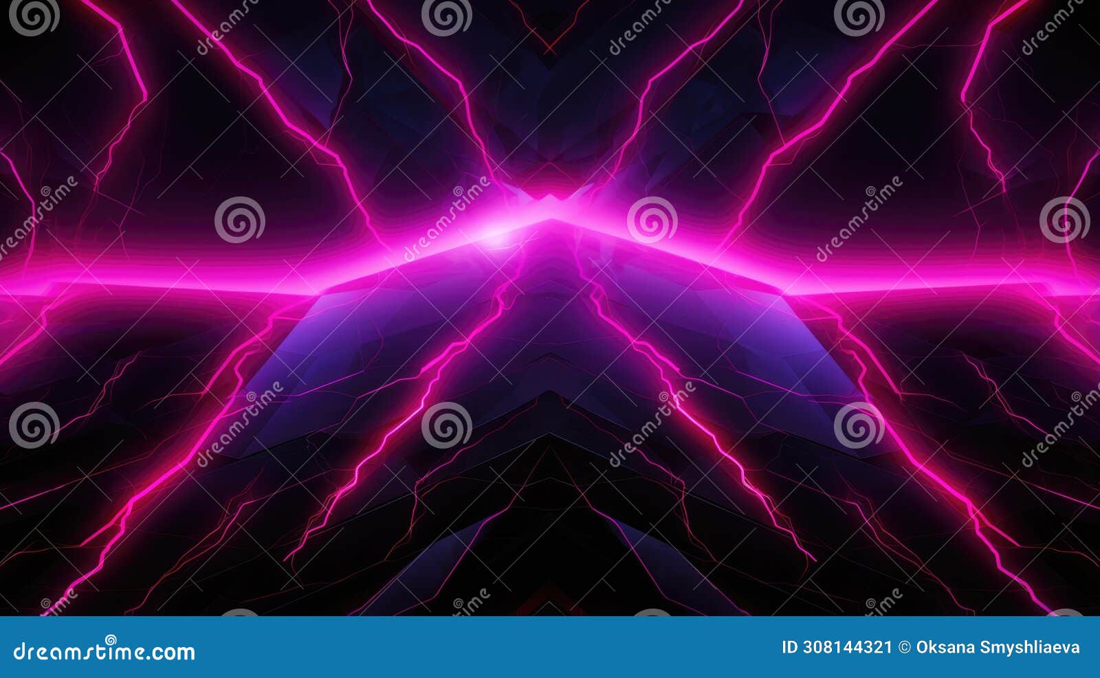 Vibrant Neon Pink Lightning Striking in Dark Abyss Stock Illustration ...