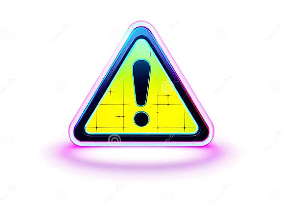 Neon Glowing Exclamation Mark Warning Sign Triangle Alert Symbol Stock ...
