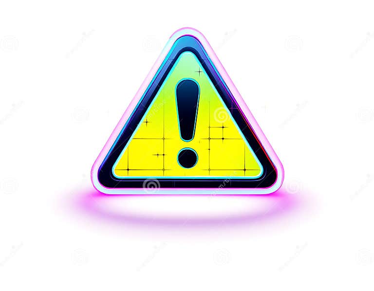 Neon Glowing Exclamation Mark Warning Sign Triangle Alert Symbol Stock ...