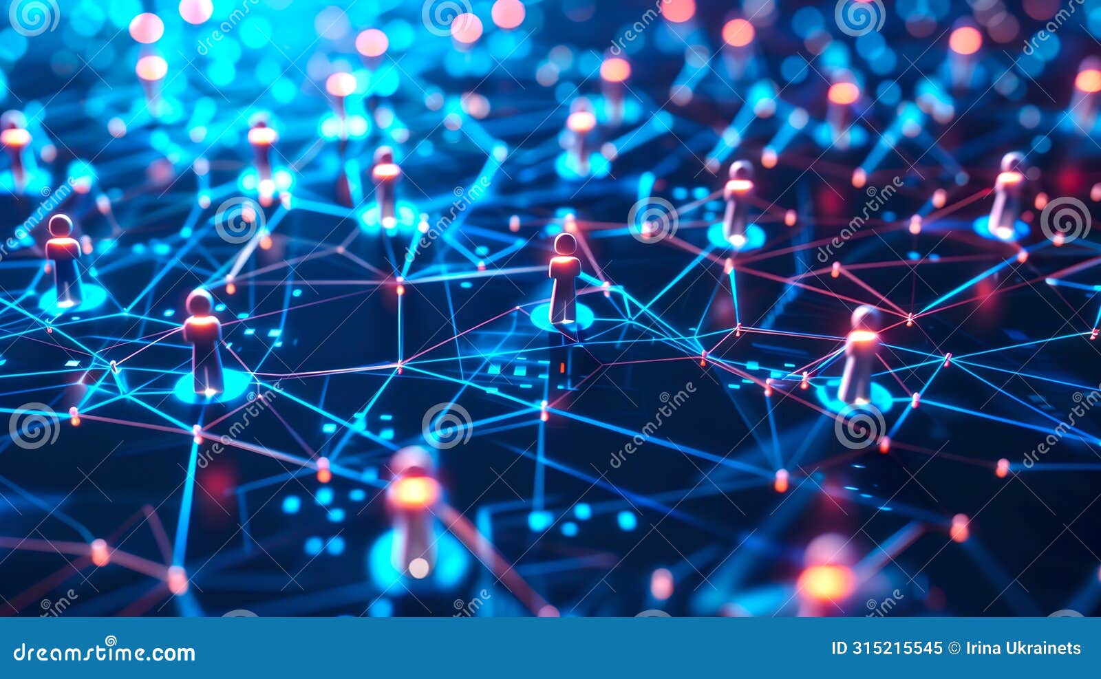 Vibrant Network Nodes and Connections in a Digital Landscape. High-tech ...