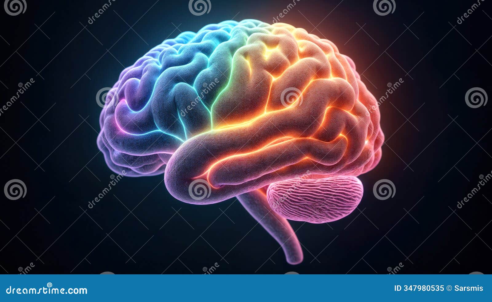 Vibrant Neural Network: Colorful 3D Brain Illustration on Black ...