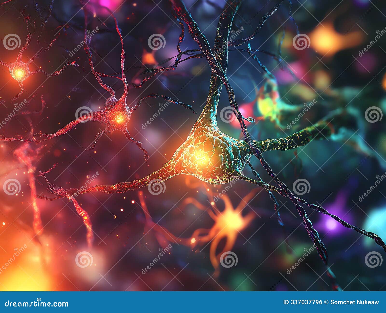 Vibrant Neural Network with Glowing Connections, Representing the ...