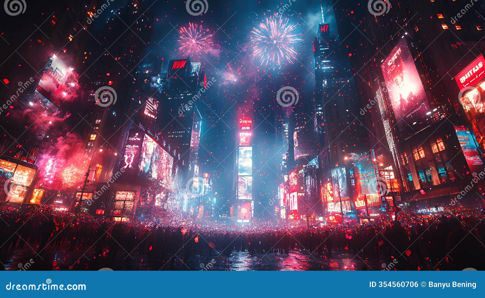 Vibrant New Year S Eve Fireworks Explode Over a Crowded Times Square ...