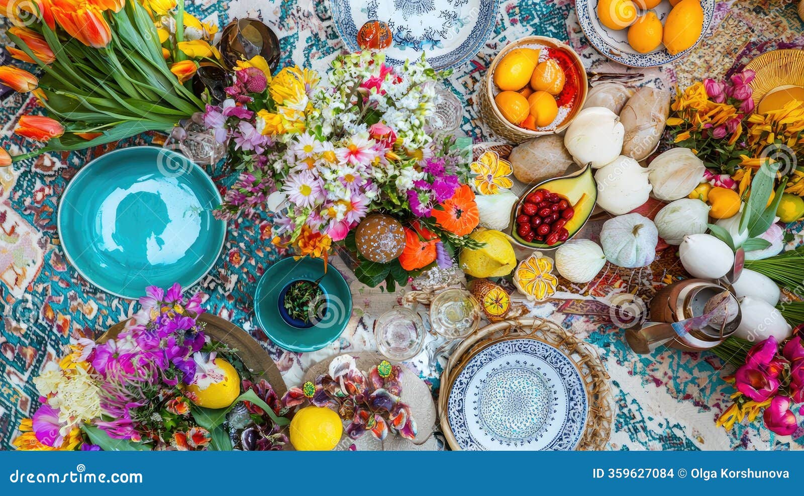 Vibrant Nowruz Celebration With Traditional Haft-Seen Table Stock Photo ...