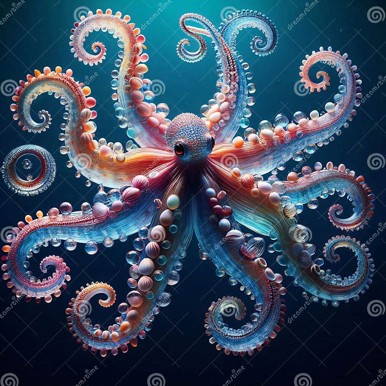 Vibrant Octopus with Intricate Patterns Emerges from the Abyss Stock ...