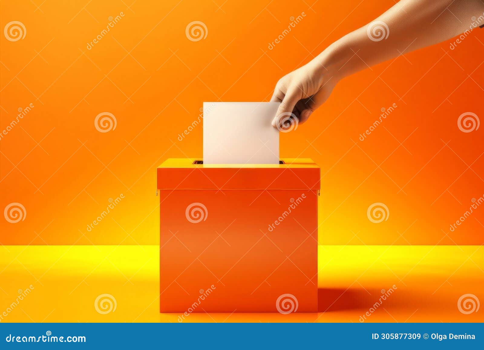 Vibrant Orange Backdrop with Hand Casting Ballot into Modern Box, Focus ...