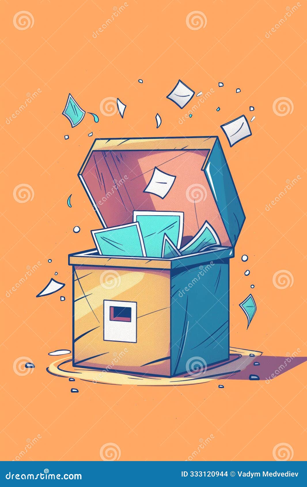 Vibrant Orange Background Features Blue Cardboard Box Open To Reveal ...