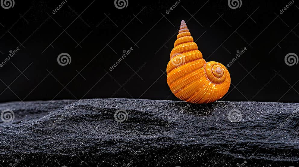 Vibrant Orange Snail Shell on a Textured Black Surface Stock ...
