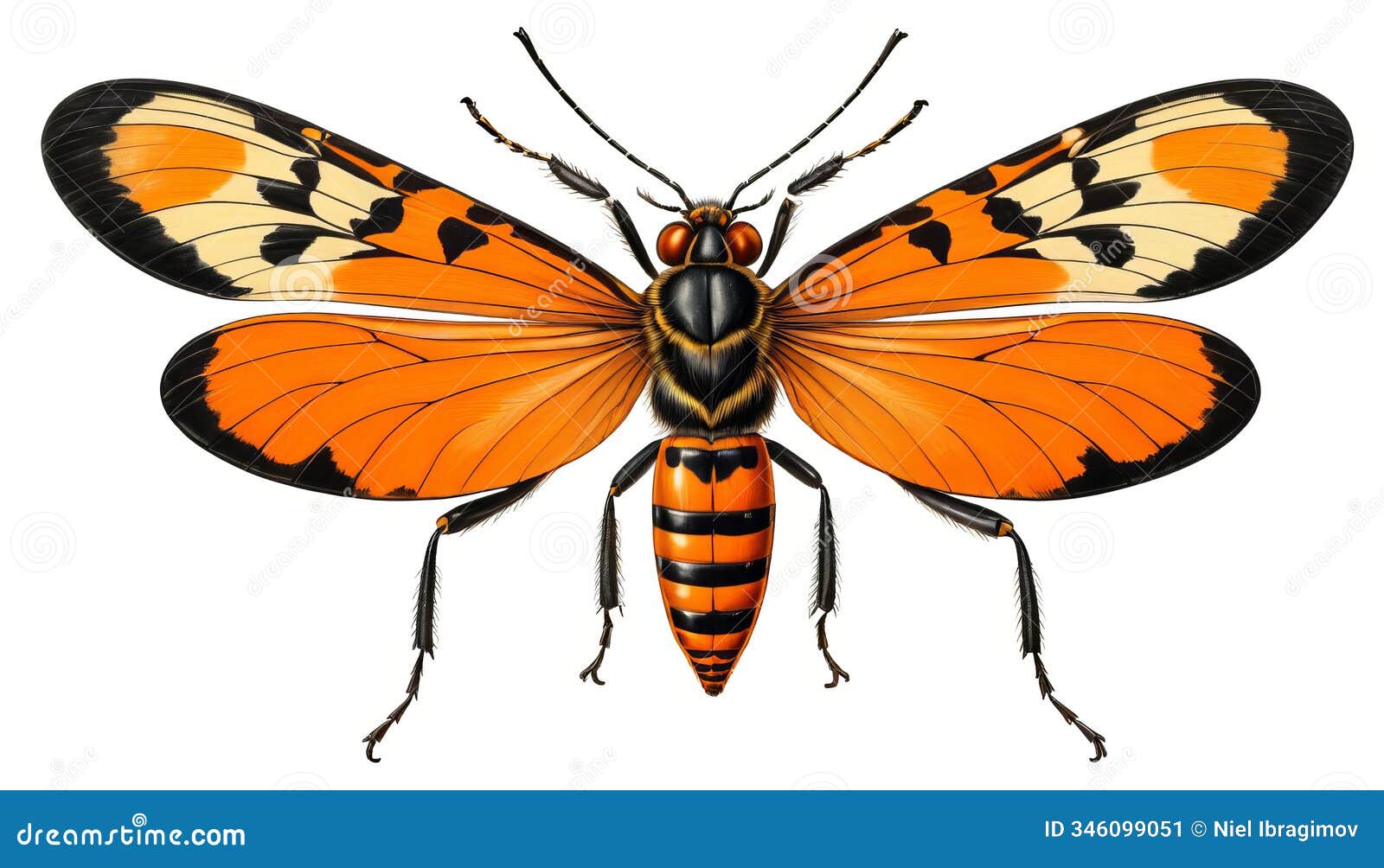 Vibrant Orange Tiger Moth with Outstretched Wings on White Background ...