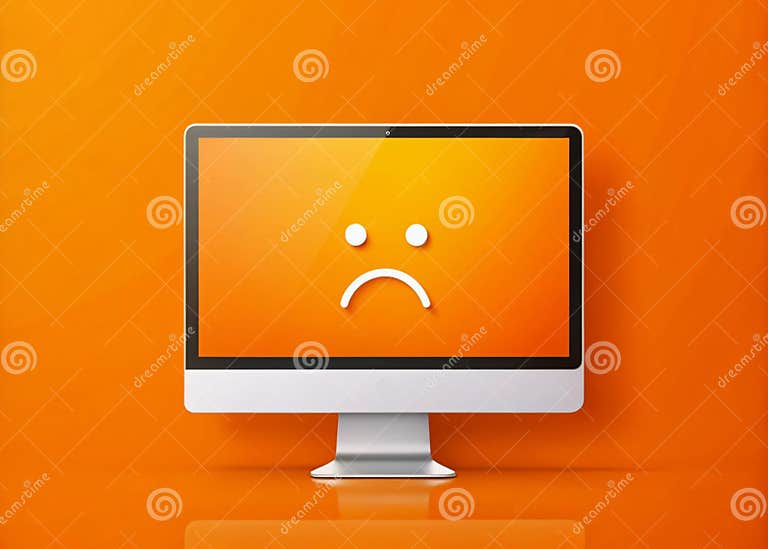A Vibrant Orange Vector Computer Screen Displaying a Sad Face: a ...