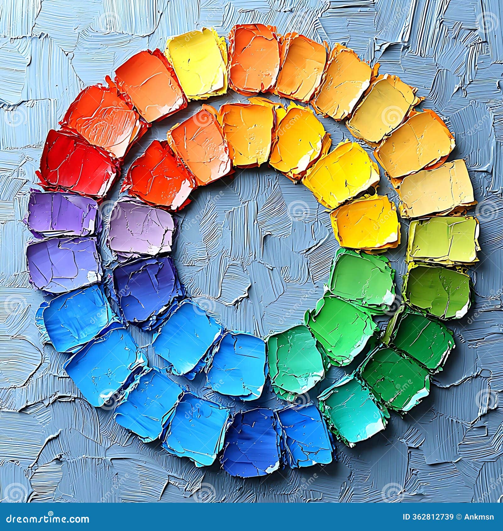 Vibrant Palette Knife Paint Strokes Form a Captivating Color Wheel, a ...