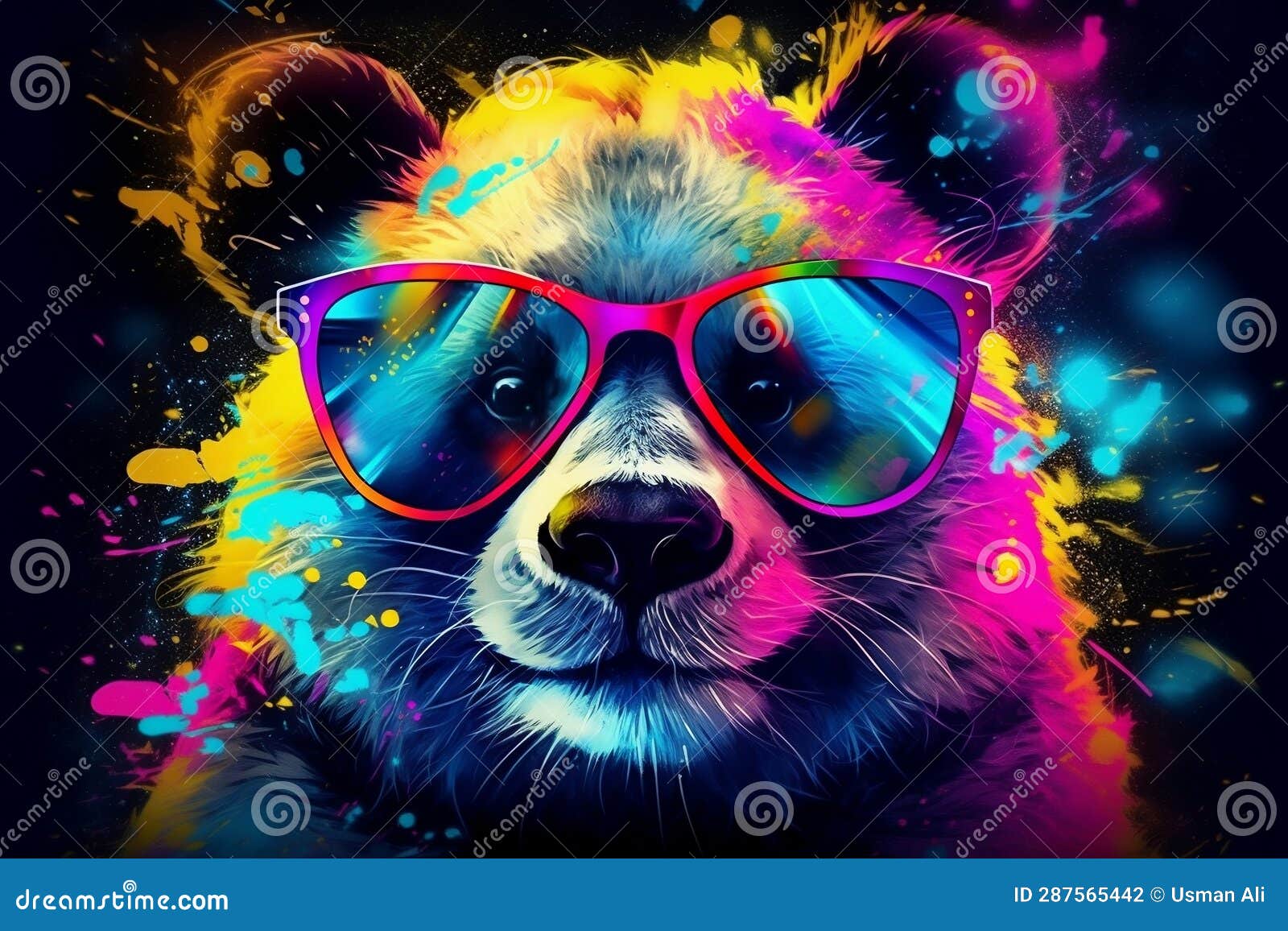 Vibrant Panda with Neon Glasses. AI Stock Photo - Image of happy ...