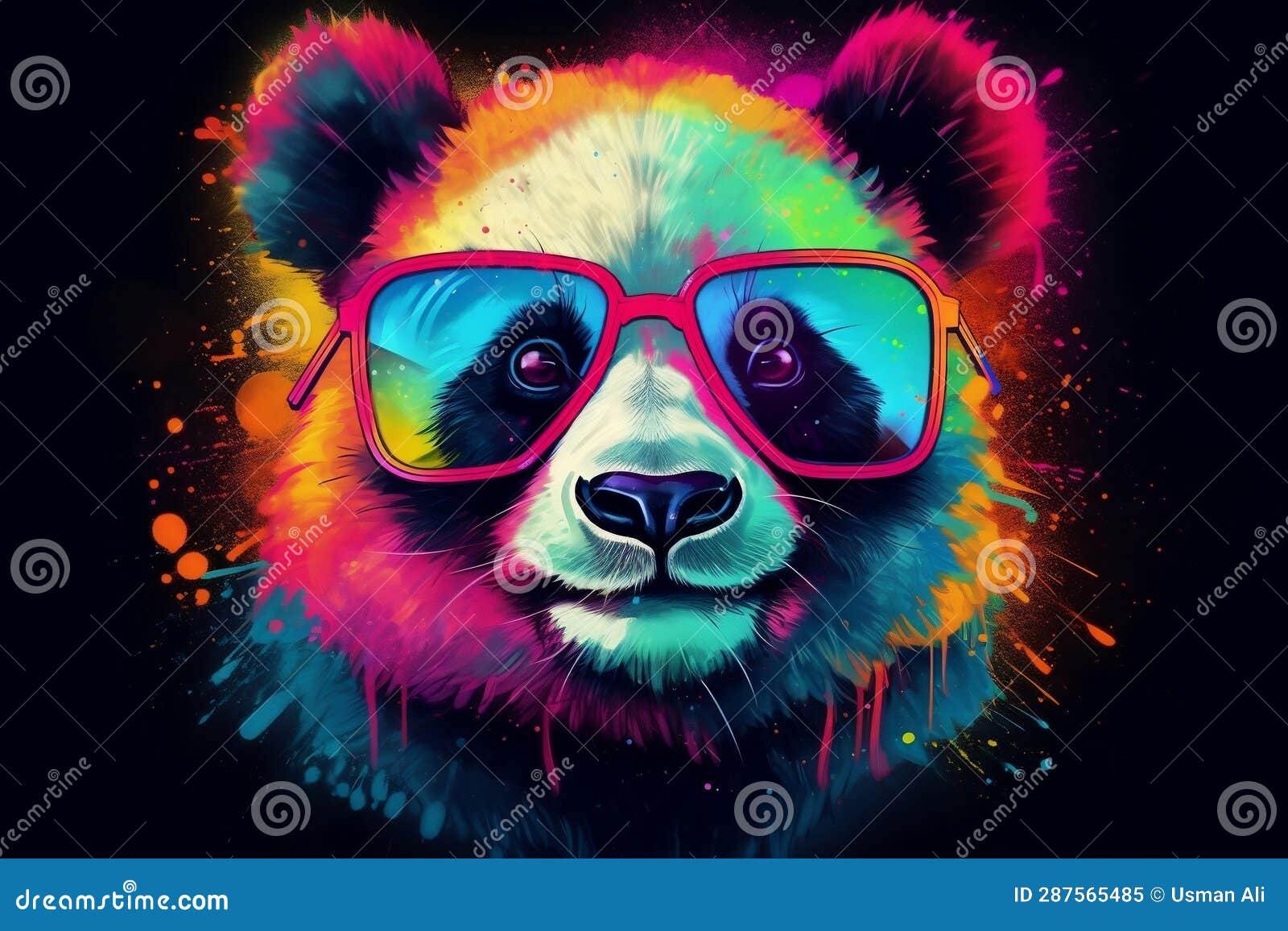 Vibrant Panda with Neon Glasses. AI Stock Image - Image of panda ...