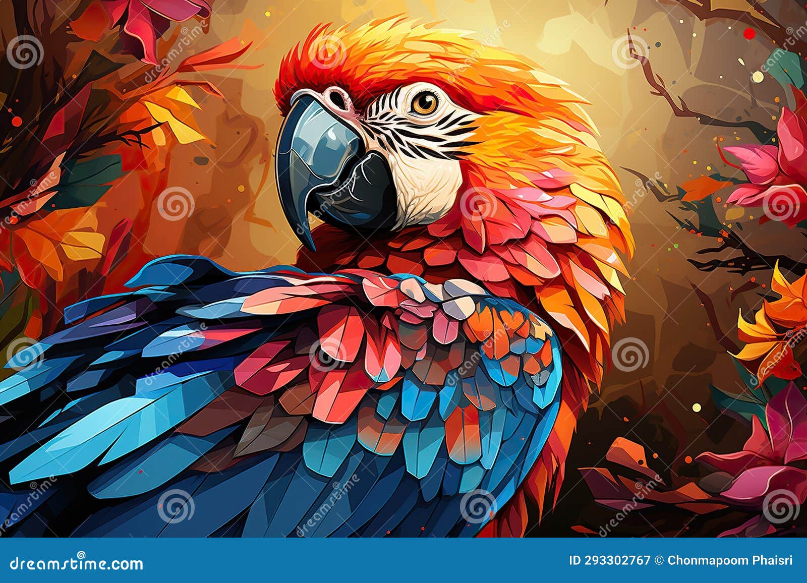 Vibrant Parrot AI Print Cubism Stock Illustration - Illustration of ...