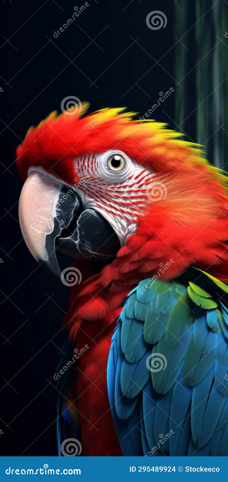 Vibrant Parrot on Black Photorealistic Render for Mobile Lock Screen ...