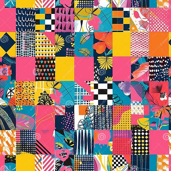 Vibrant Patchwork of Abstract Patterns and Textures Stock Image - Image ...