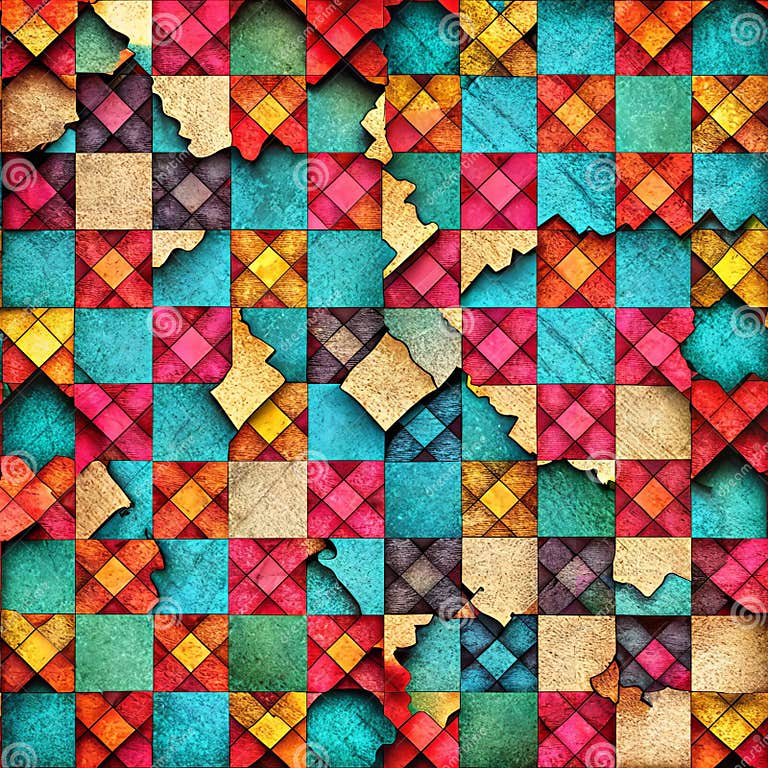 Vibrant Patchwork Pattern: Colorful Geometric Layers with Textured ...
