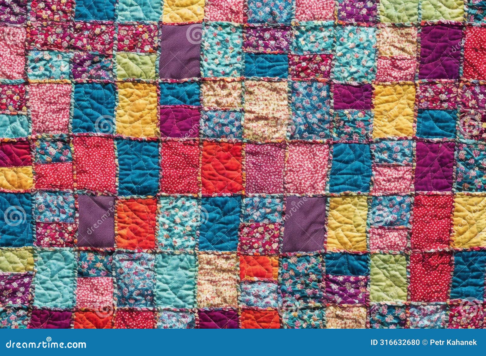 A Vibrant Patchwork Quilt with Assorted Textures and Colorful Designs ...