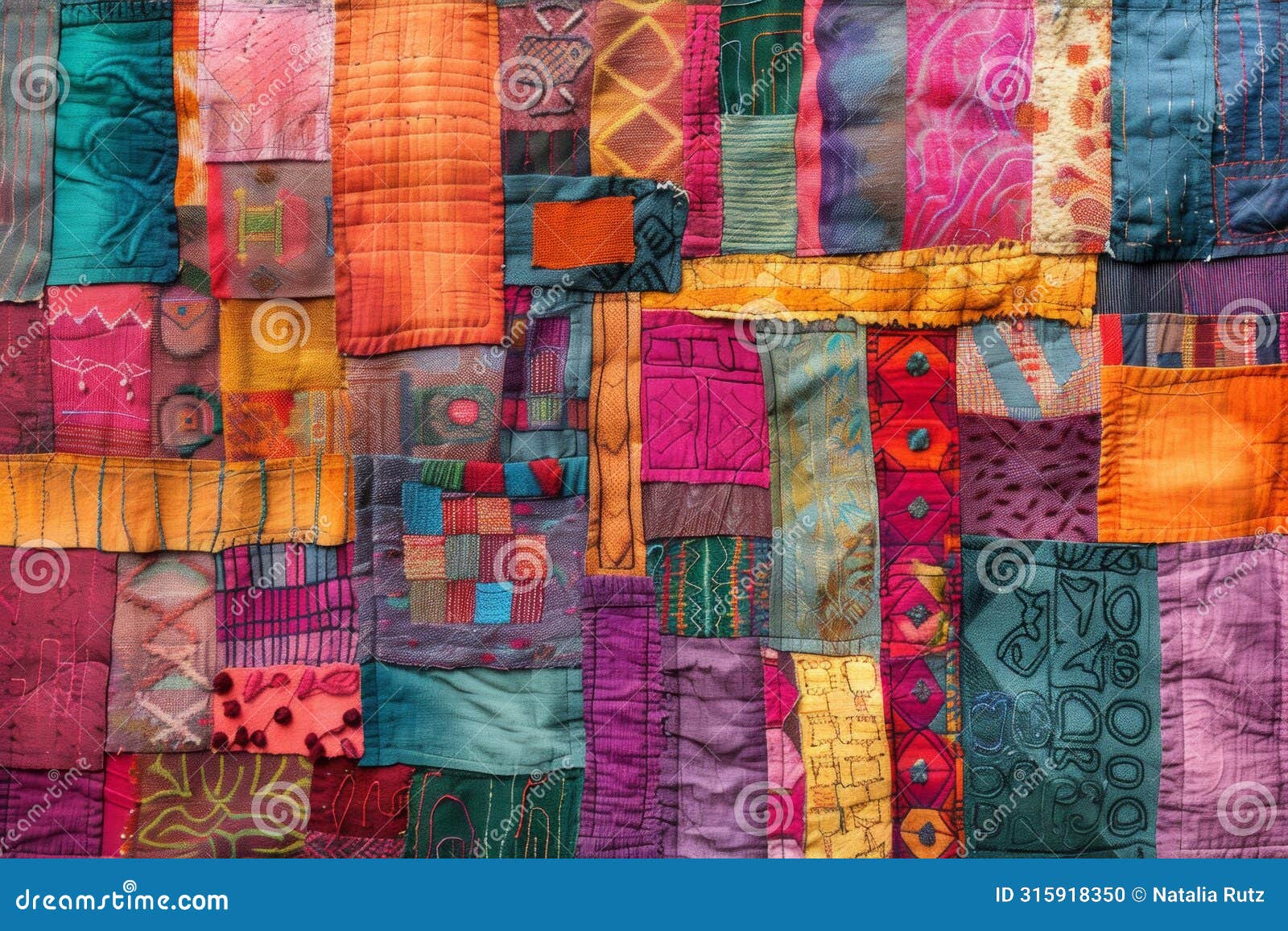 A Vibrant Patchwork Quilt Featuring a Variety of Colors and Patterns ...