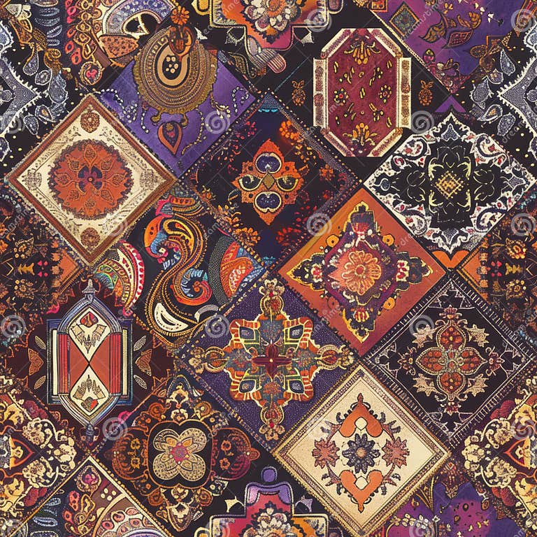 Vibrant Patchwork of Traditional Ethnic Patterns Stock Photo - Image of ...