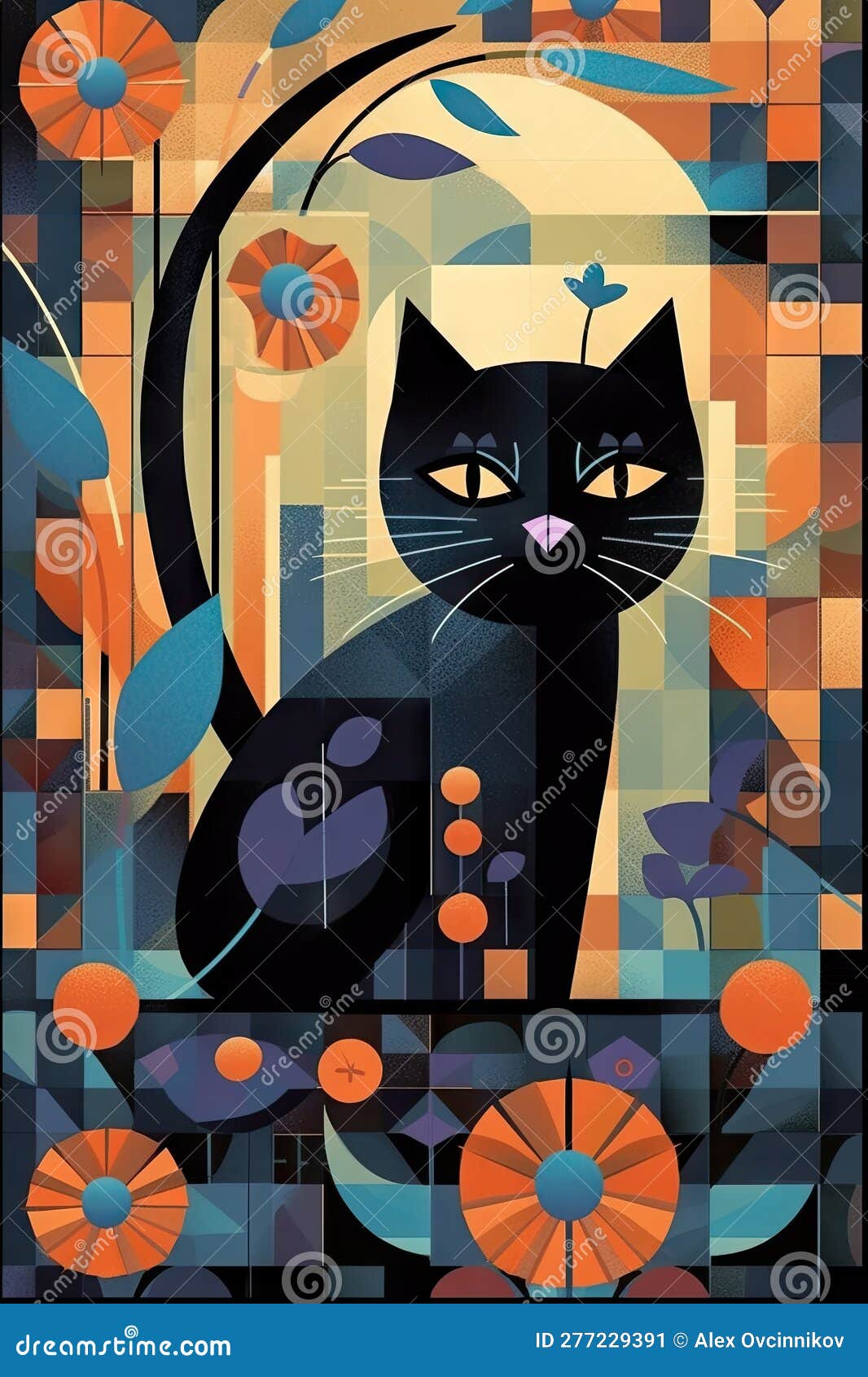 Vibrant Periwinkle Cat Illustration for Invitations and Posters. Stock ...