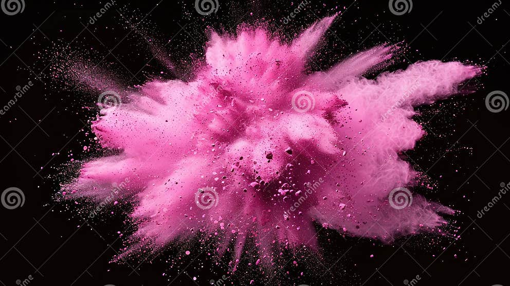 A Vibrant Pink Powder Explodes in Mid-air Against a Dark Background ...