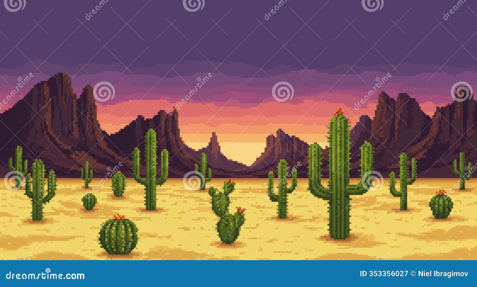 Pixel Art Desert Scene With Night Sky And Full Moon For Game Background ...
