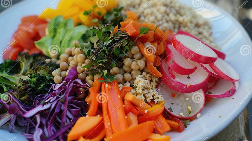Vibrant Plant-Based Meal with Assorted Vegetables and Grains Stock ...