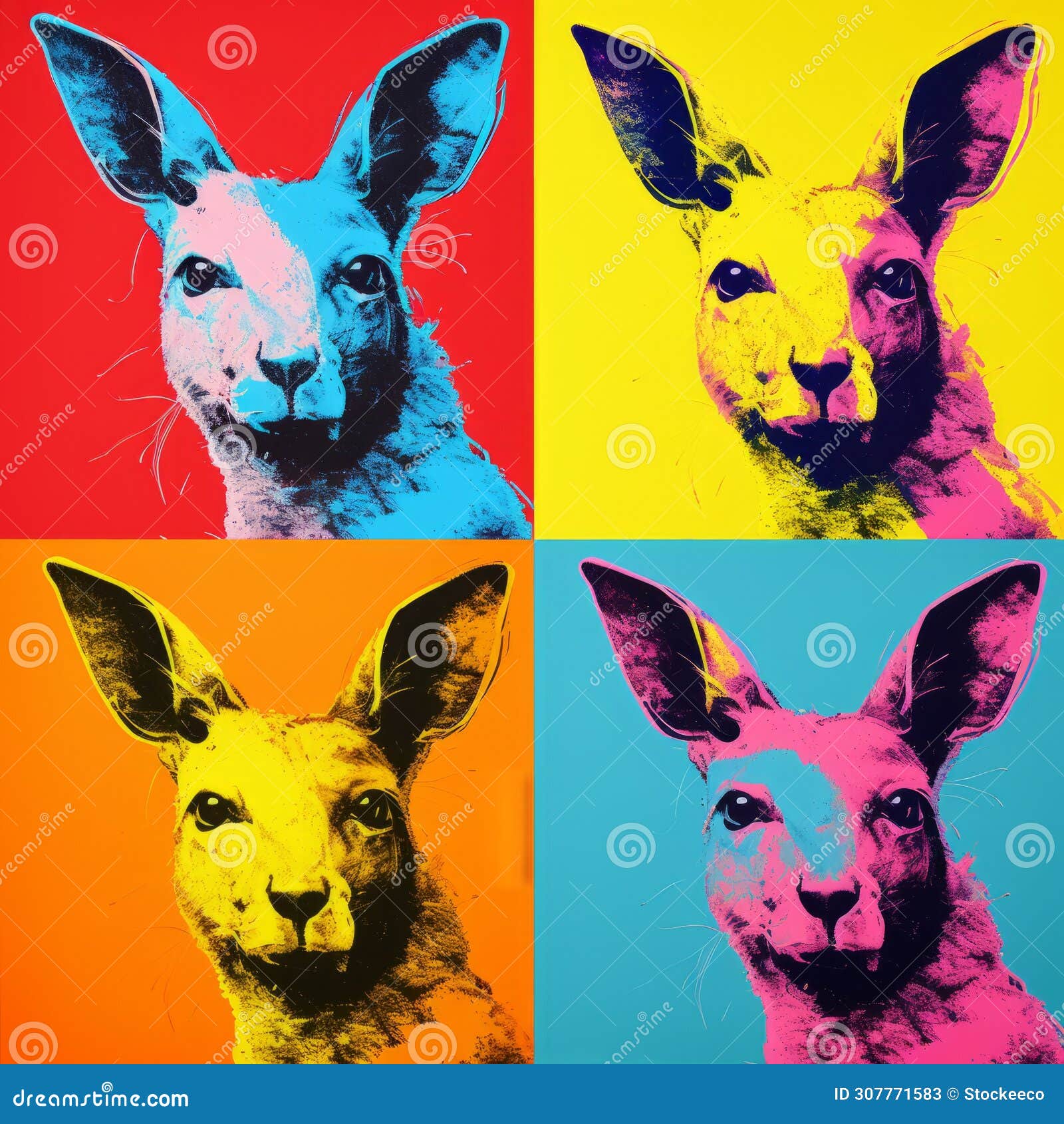Colorful Kangaroo Portraits in Andy Warhol Style Stock Illustration ...