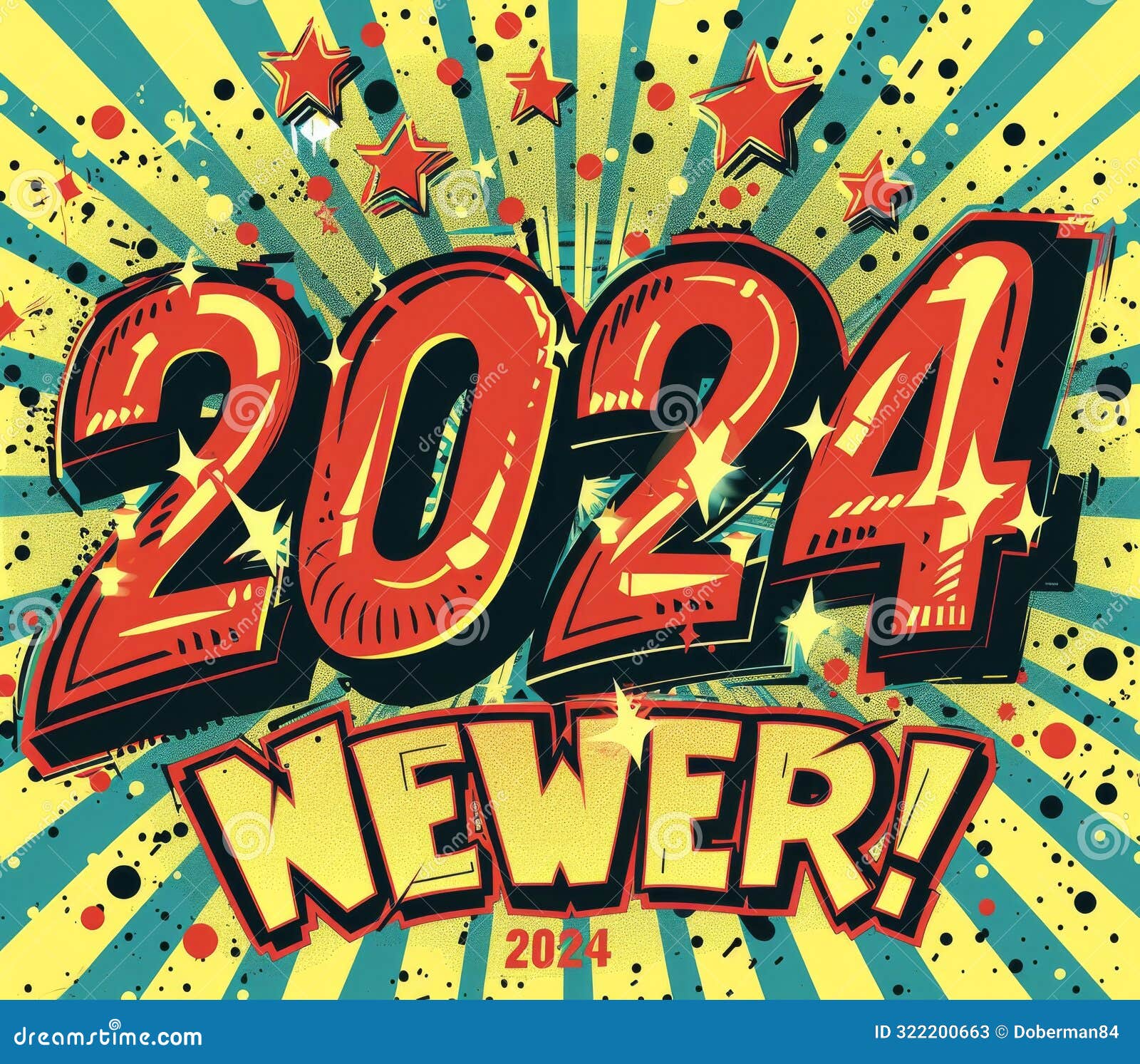 Vibrant Pop Art Style 2024 Explosion Illustration with Comic Book ...