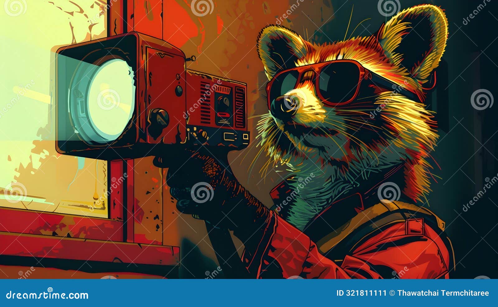Vibrant Pop Art of Technological Projector in Cartoon-Style Sergeant ...