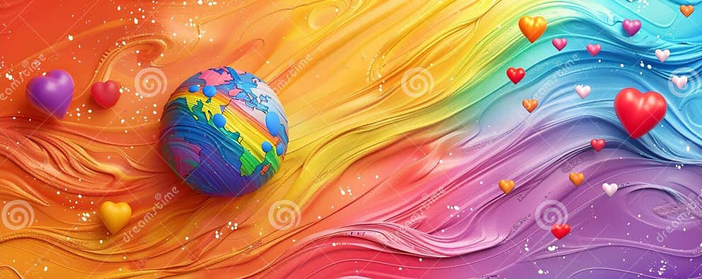 Vibrant Pride Globe with Hearts and Spheres Stock Illustration ...