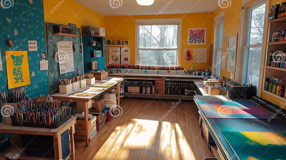 A Vibrant Printmaking Studio with Inks, Rollers, and Paper Ready for ...