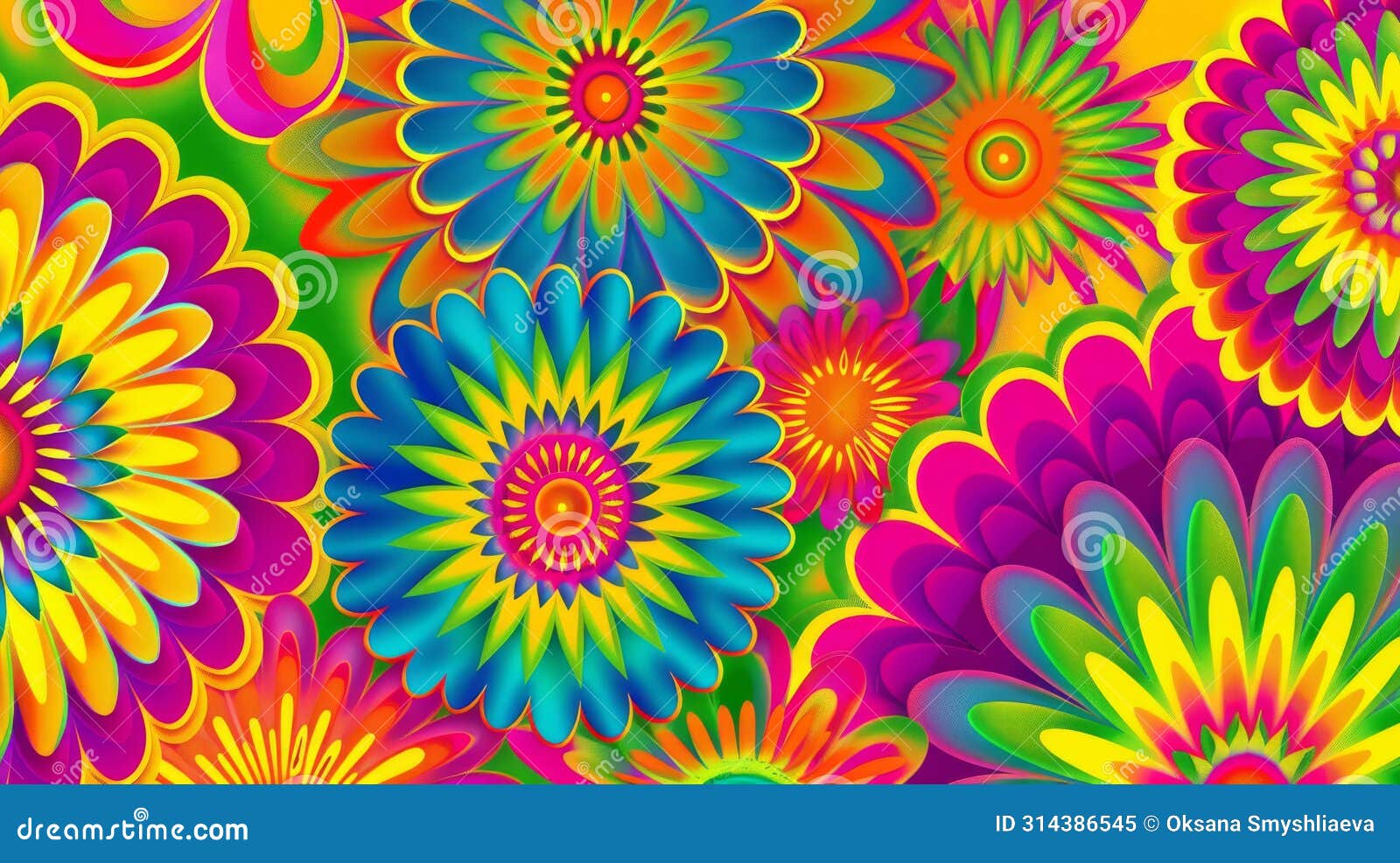 Vibrant Psychedelic Flower Power Background with Vivid Colors Stock ...