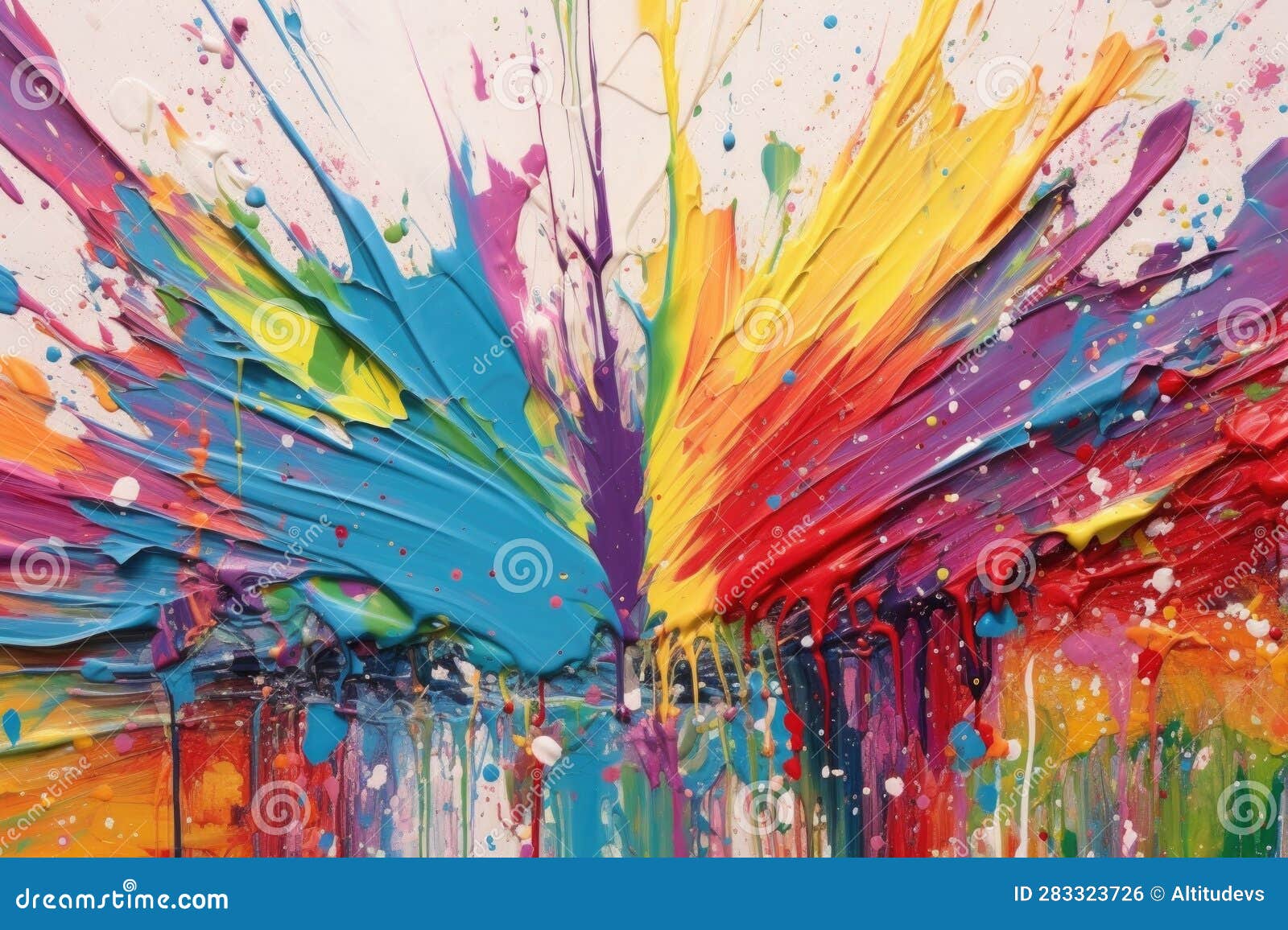 Vibrant Rainbow-colored Paint Splatters on Canvas Stock Illustration ...